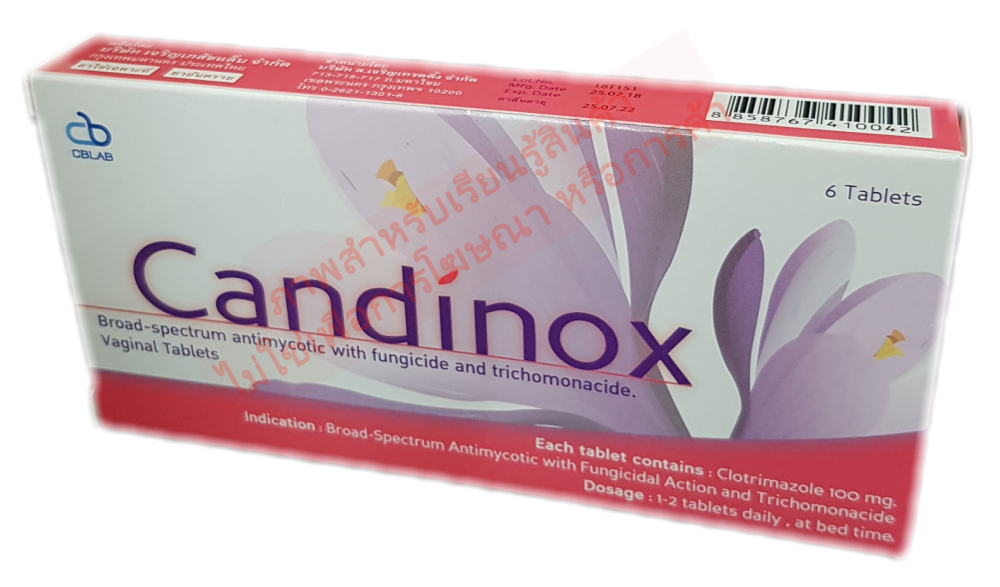 CANDINOX VG 6 เม็ด #กล่องยาว# clotrimazole 100 mg (E55)