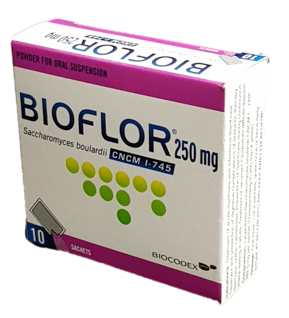 BIOFLOR 250 mg แบบผง 10 ซอง*กล่องชมพู probiotic yeast Saccharomyces ...